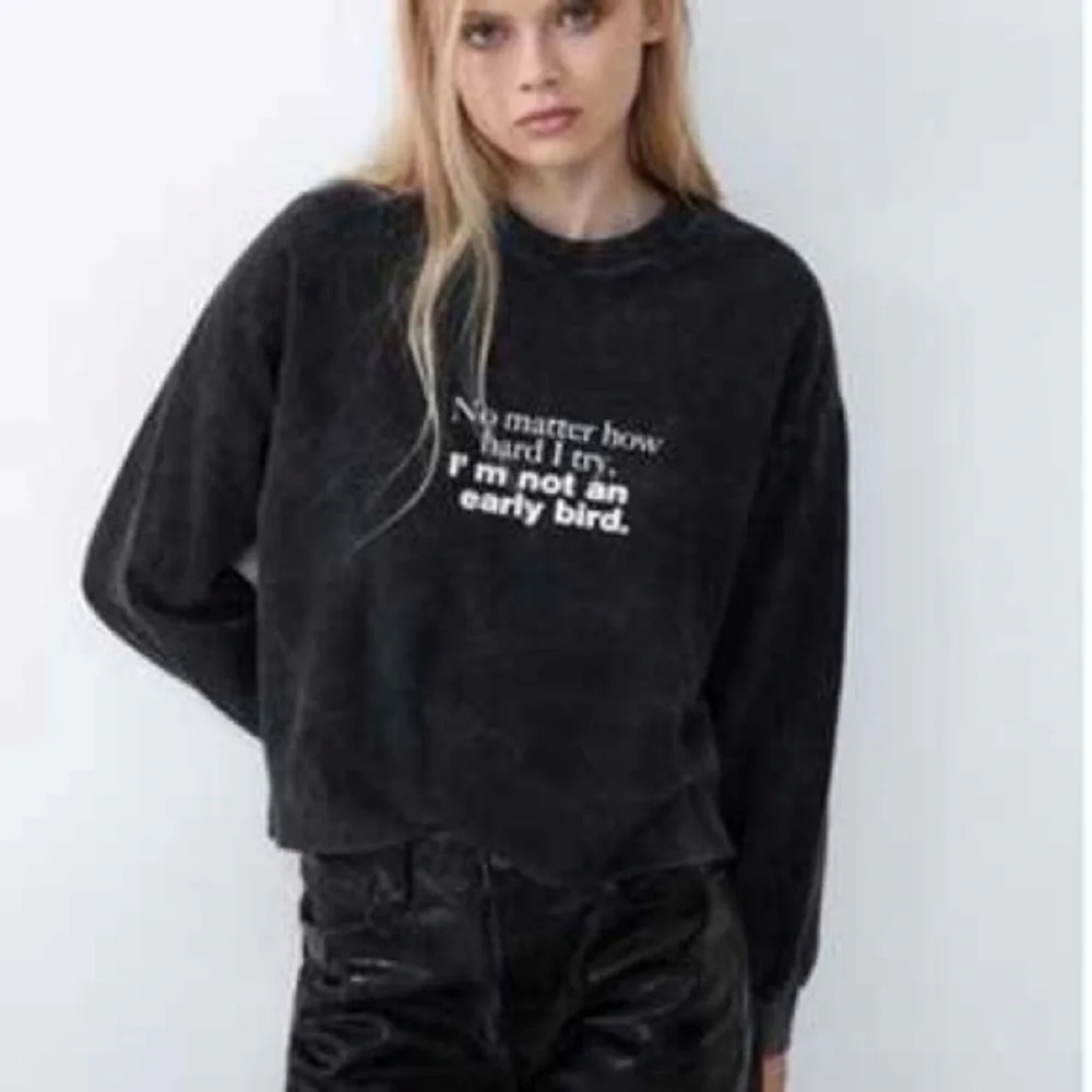 Zara | Tops | Zara Charcoal Gray Graphic Sweatshirt Top Large | Poshmark
